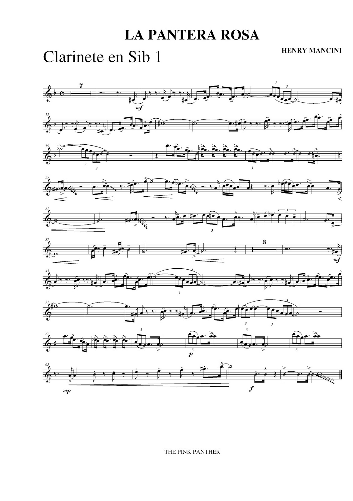 JOSE ANTONIO LINERO: PARTITURA PANTERA ROSA CLARINETE